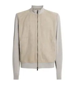 Corneliani Stretch-silk Suede-front Bomber Jacket
