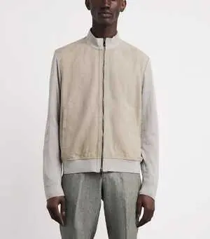 Corneliani Stretch-silk Suede-front Bomber Jacket