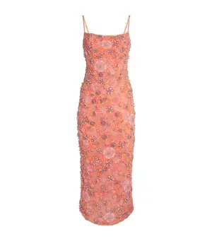 Rachel Gilbert Embellished Francesca Flower Midi Dress - Pink
