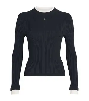 Sandro Ribbed Contrast-trim Logo Sweater - Blue