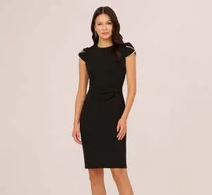 Adrianna Papell Cap Sleeve Pearly Trim Sheath Dress - Black/ivory