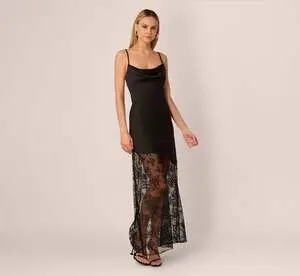 Adrianna Papell Sleeveless Satin Lace Maxi Gown - Black