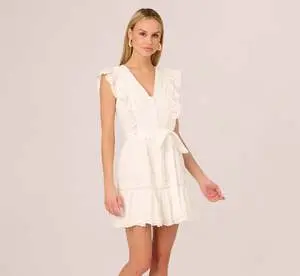 Adrianna Papell Sleeveless Ruffle Eyelet Mini Dress - Ivory