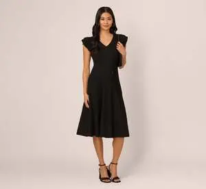 Adrianna Papell Flutter Sleeve Ribbed Cable Midi Dress