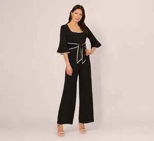 Adrianna Papell Bell Sleeve Tie Front Jumpsuit - Black/ivory