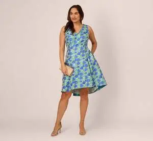 Adrianna Papell Sleeveless Tulip Jacquard Fit And Flare Midi Dress - Blue/green Multi