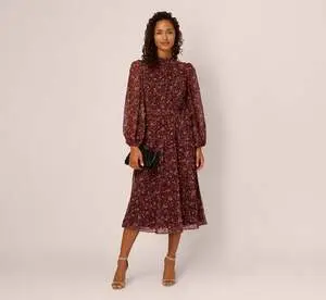 Adrianna Papell Floral Chiffon Midi Dress - Black Multi