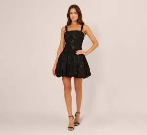 Adrianna Papell Sleeveless Sequin Soutache Bubble Cocktail Dress - Black