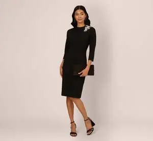 Adrianna Papell Floral Applique Sheath Dress - Black