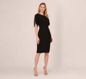 Adrianna Papell Crepe Sheath Dress With Pearly Trim - Black