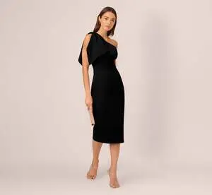 Adrianna Papell One-shoulder Bow Accent Midi Dress - Black