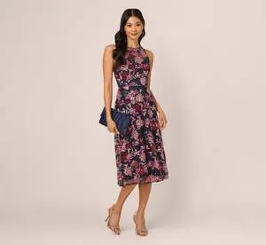 Adrianna Papell Sleeveless Illusion Sequin Midi Dress