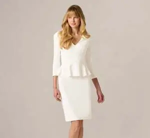 Adrianna Papell Three Quarter Sleeve Peplum Sheath Dress - Ivory