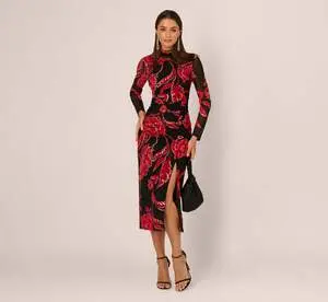 Adrianna Papell Floral Mesh Bodycon Midi Dress - Black Multi