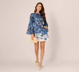 Adrianna Papell Bell Sleeve Floral Sheath Dress - Navy Multi