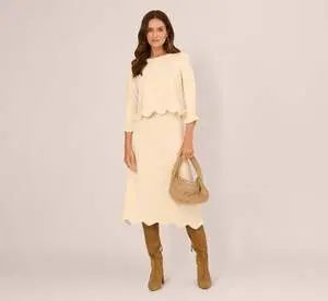 Adrianna Papell Sweater Knit Scalloped A-line Midi Skirt - Cream