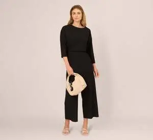 Adrianna Papell Wide Leg Rib Knit Cropped Pant - Black