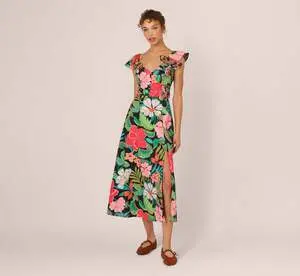 Adrianna Papell Floral A-line Midi Dress - Black Multi