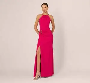 Adrianna Papell Gathered Stretch Crepe Halter Gown