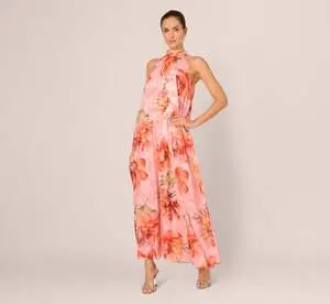 Adrianna Papell Floral Chiffon Trapeze Halter Gown