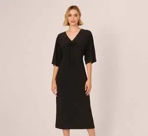Adrianna Papell Jersey Midi Dress With Dolman Short Sleeves - Black