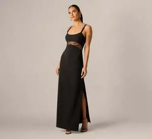 Adrianna Papell Sleeveless Lace Cutout Column Gown - Black