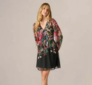 Adrianna Papell Floral Print Fit & Flare Mini Dress - Black Multi