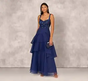 Aidan Mattox Tiered Organza Gown With Beaded Bodice