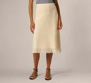 Adrianna Papell Textured Knit Fringe Midi Skirt - Cream