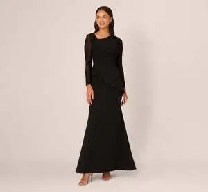 Adrianna Papell Knit Crepe Combo Mesh Gown
