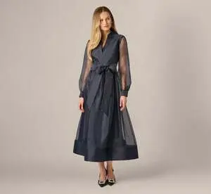 Adrianna Papell Organza Collared Midi Dress - Midnight