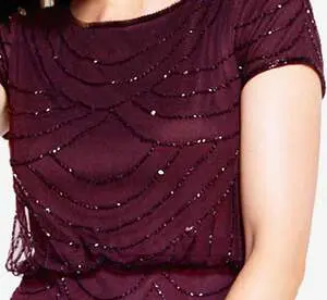 Adrianna Papell Short Sleeve Beaded Blouson Gown - Cassis