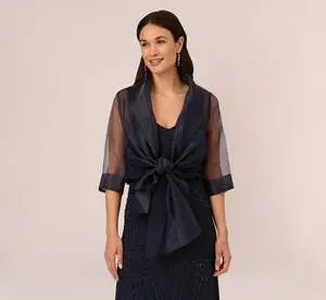 Adrianna Papell Organza Wrap Evening Jacket - Midnight