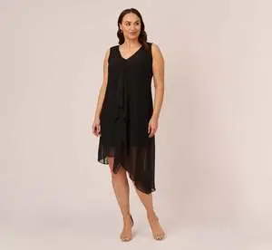 Adrianna Papell Sleeveless Chiffon Shift Dress - Black