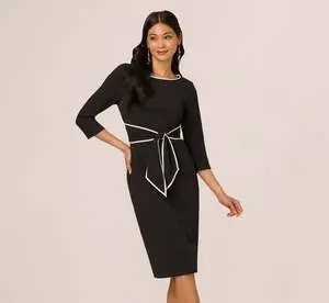 Adrianna Papell Knit Crepe Tie Midi Dress - Black/ivory