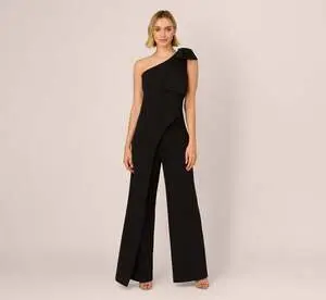Adrianna Papell One Shoulder Bow Detail Jumpsuit - Black