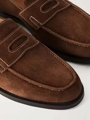 John Lobb Lopez Suede Penny Loafers - Brown