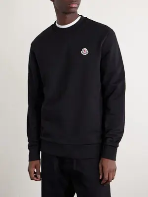 Moncler Cotton-jersey Sweatshirt With Logo Appliqu - Black