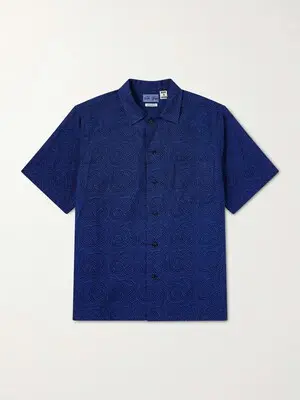 Blue Blue Japan Camp-collar Cotton-jacquard Shirt