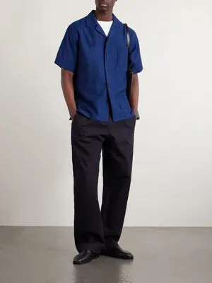 Blue Blue Japan Camp-collar Cotton-jacquard Shirt