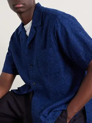 Blue Blue Japan Camp-collar Cotton-jacquard Shirt