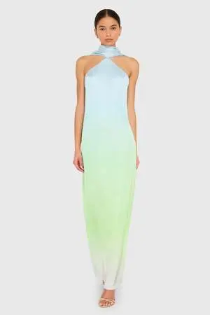 Amanda Uprichard Ashton Halter Neck Ombre Maxi Dress - Blue Combo