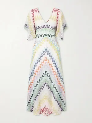 Missoni Striped Metallic Crochet-knit Maxi Dress - White