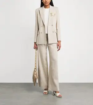 Maje Double-breasted Blazer With Detachable Brooch - Beige