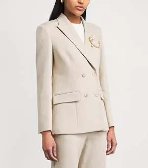 Maje Double-breasted Blazer With Detachable Brooch - Beige