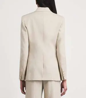 Maje Double-breasted Blazer With Detachable Brooch - Beige