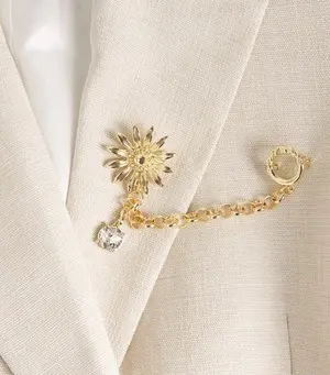 Maje Double-breasted Blazer With Detachable Brooch - Beige