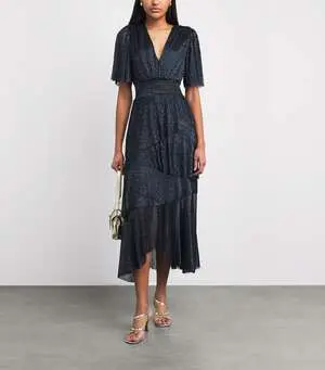 Maje Metallic Pleated Midi Dress - Blue