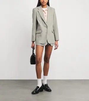 Maje Linen-blend Pinstripe Blazer - Brown