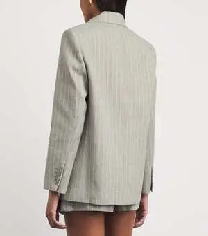 Maje Linen-blend Pinstripe Blazer - Brown